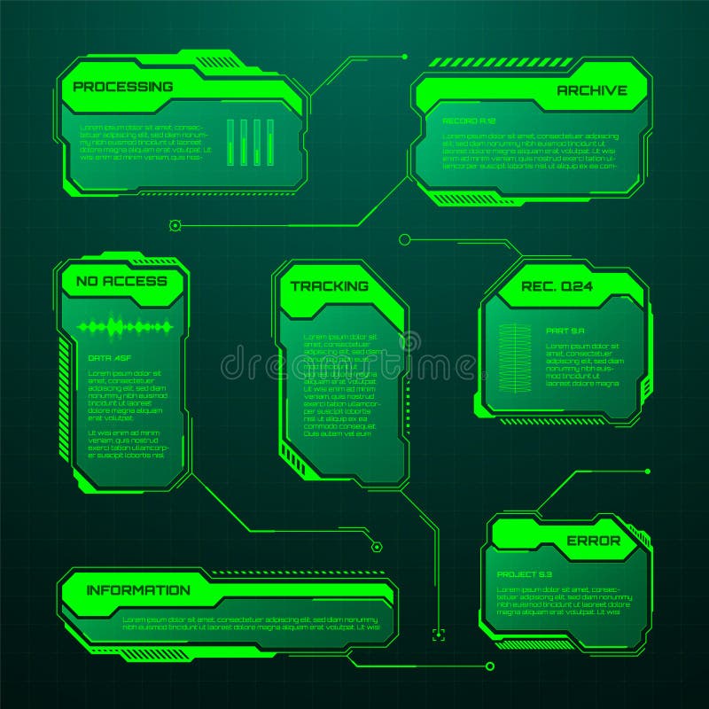 Green Futuristic HUD, UI Elements. Sci-fi User Interface Text Boxes ...