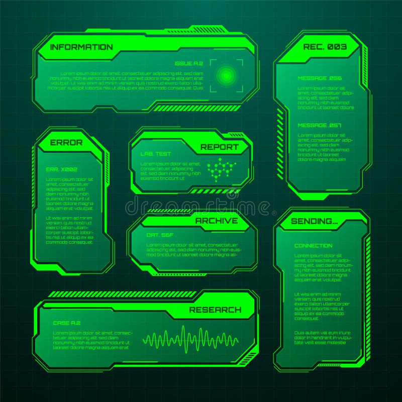 Green Futuristic HUD, UI Elements. Sci-fi User Interface Text Boxes ...