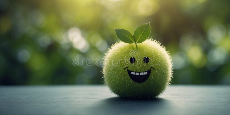 A Green Fuzzy Fruit with a Leaf on Top the Fruit is Smiling and Has a ...