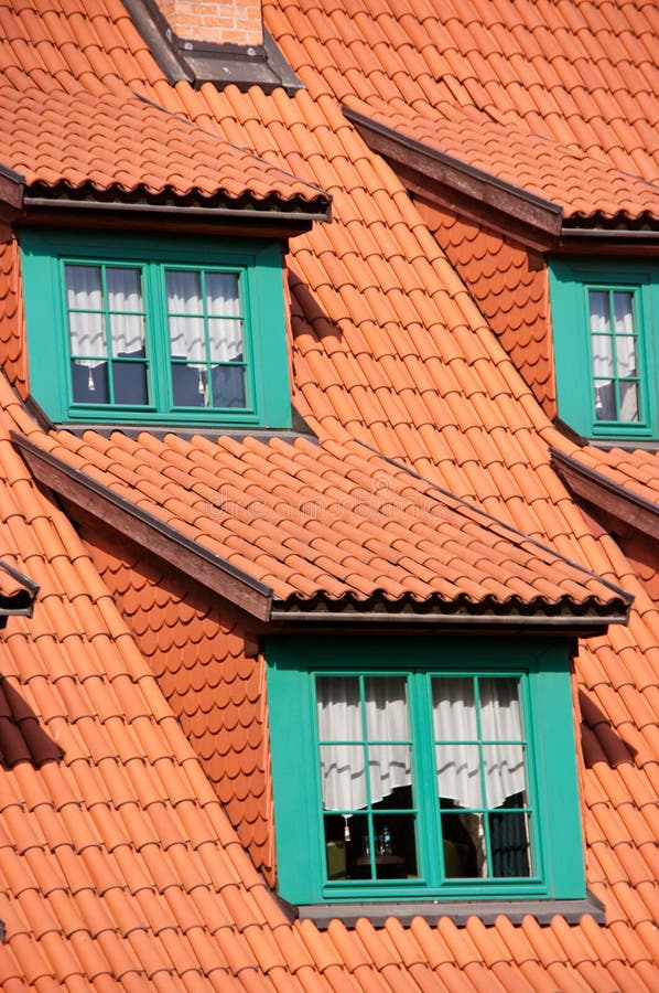 Green gables red tile roof stock photo. Image of tile - 19427618