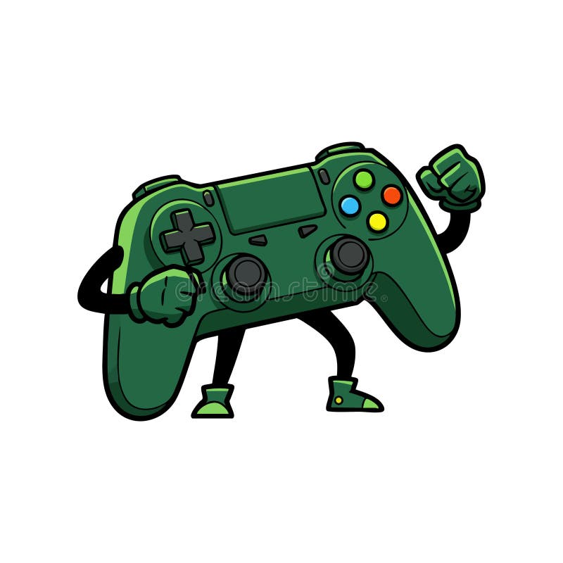 Green Gamepad Character with Arms and Legs in Dynamic Pose Vector ...