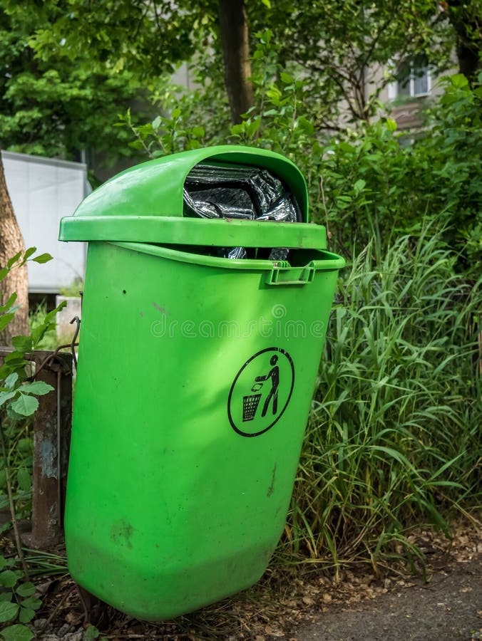 Green Garbage Bin in Bucharest Stock Photo - Image of dump, bucket ...
