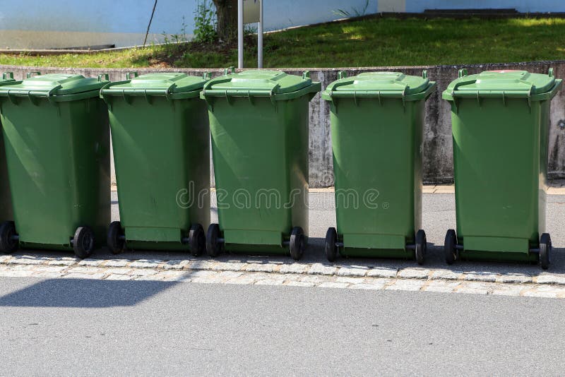 Garbage Can. Empty Trash Can in a City Park Stock Photo - Image of blue ...