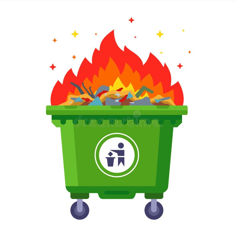 A Green Garbage Container in Which a Fire Burns. Stock Illustration ...