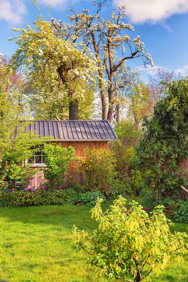 Spring_garden stock image. Image of cabin, garden, plant - 179761837