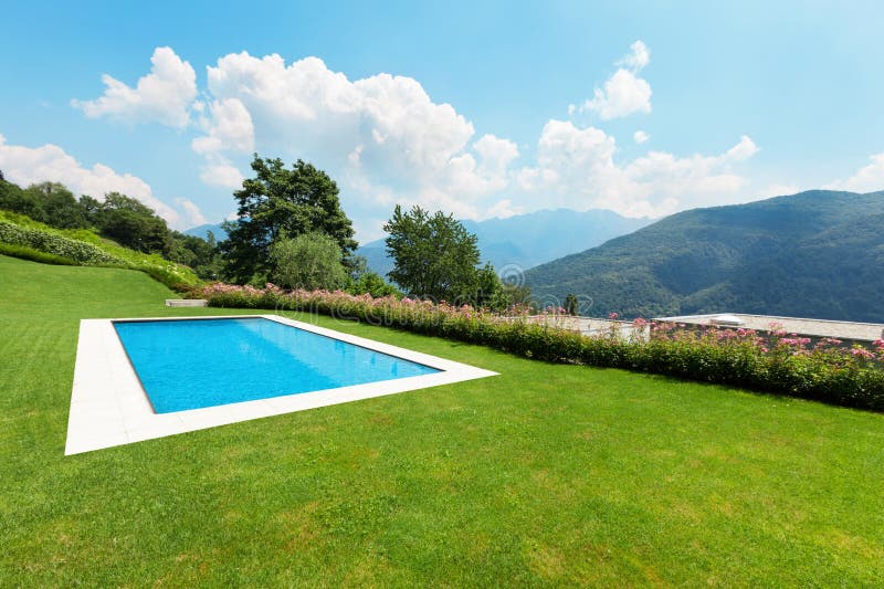 Green garden with pool stock image. Image of modern, pool - 56611565