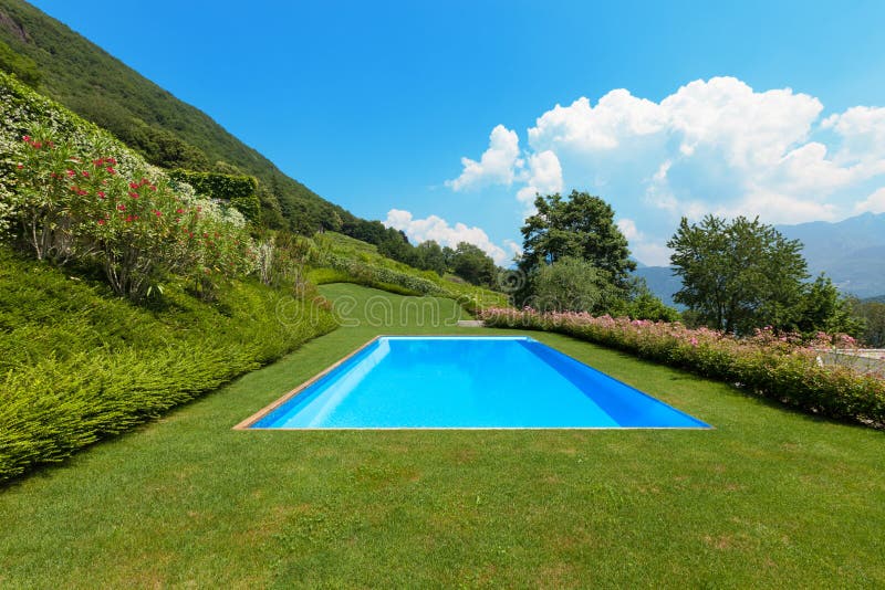 Green garden with pool stock photo. Image of outside - 60711270
