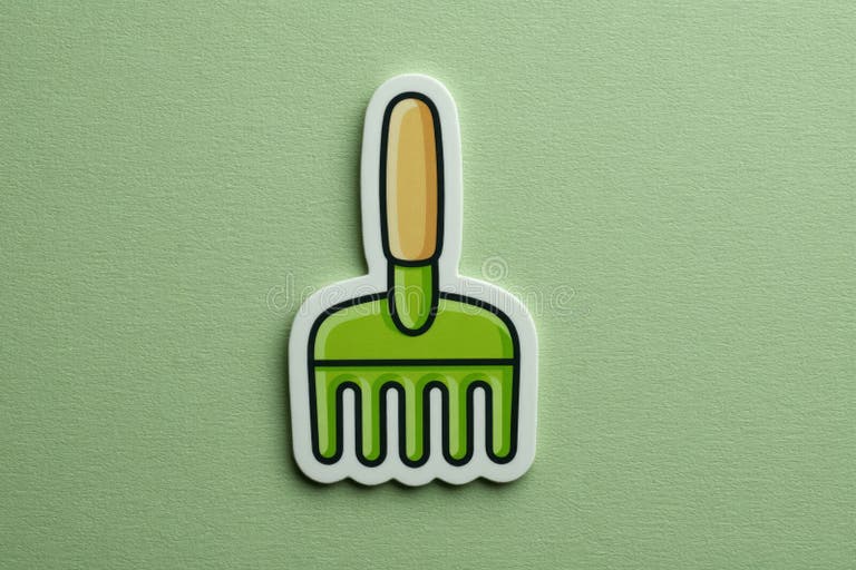 Green Garden Rake Sticker Illustration on Green Background Stock ...