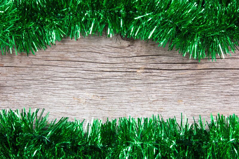 Green Garland on the Wooden Background Stock Image - Image of festive ...