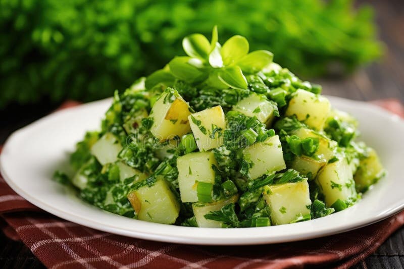 Green Garnish on a Mound of Bbq Potato Salad Stock Image - Image of ...