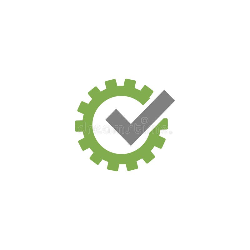 Green Gear with Grey Tick Icon. Vector Flat Illustration for Technology ...