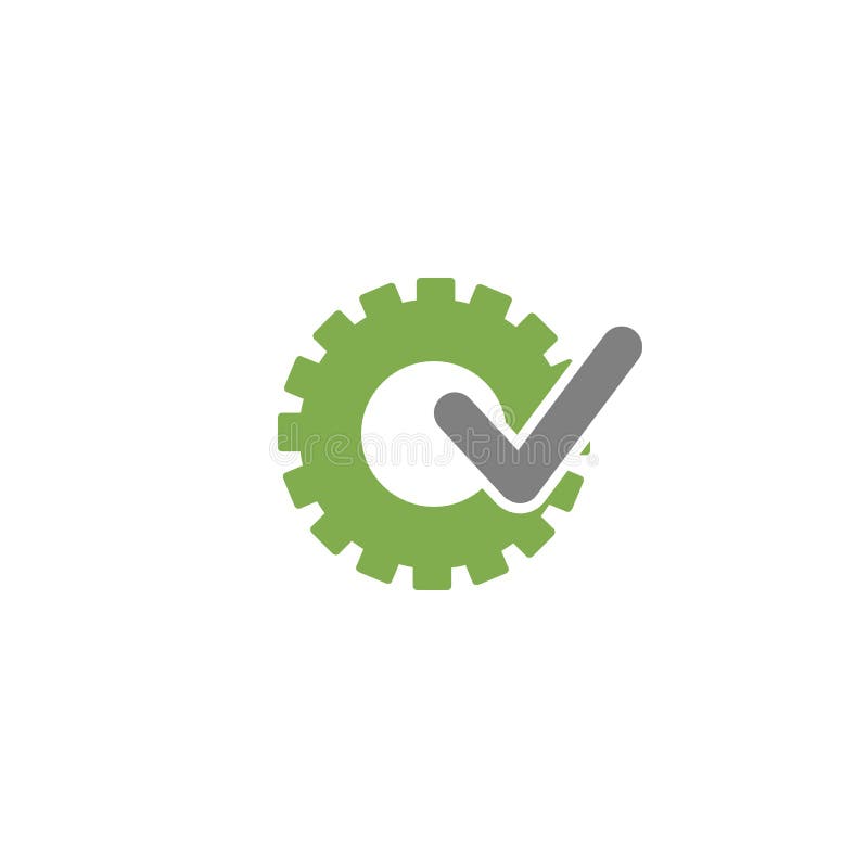 Green Gear with Grey Tick Icon. Vector Flat Illustration for Technology ...