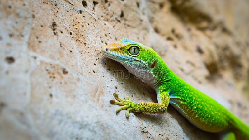 Green Gecko in Front of Wall. Giant Day Gecko View from Up High. AI ...