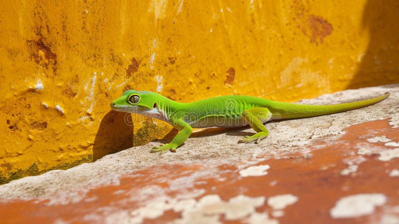 Green Gecko in Front of Wall. Giant Day Gecko View from Up High. AI ...