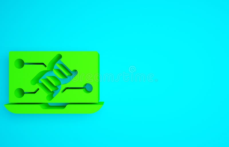 Green Genetic Engineering Modification on Laptop Icon Isolated on Blue ...