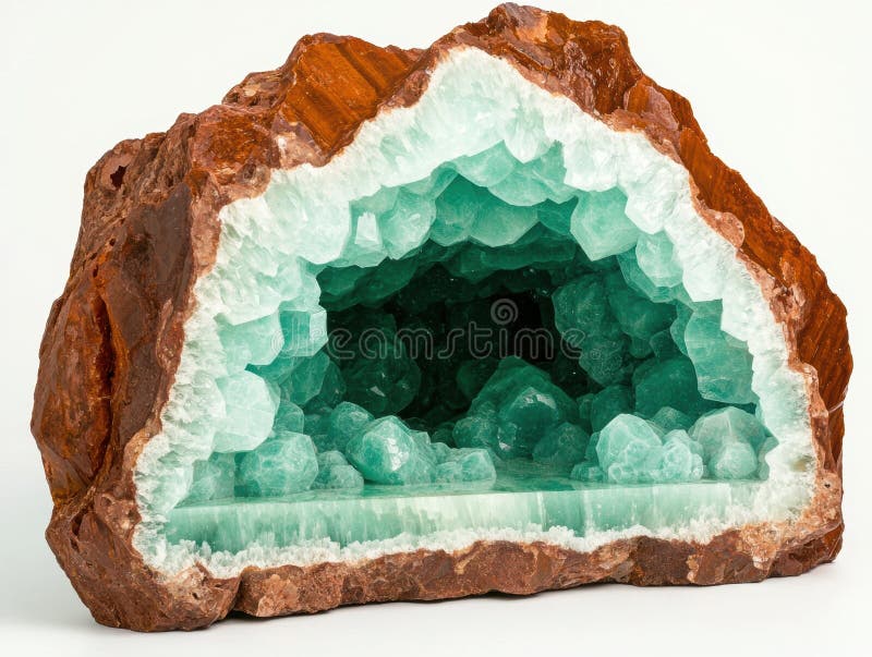 Green Geode Crystal Cluster in Brown Rock Stock Illustration ...