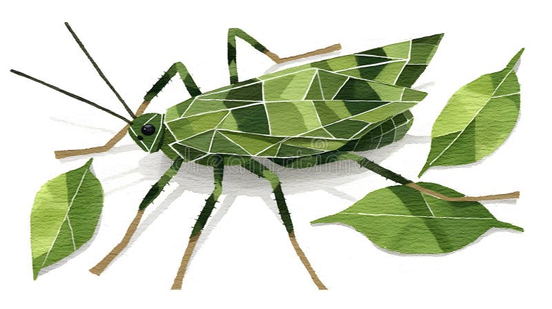 Green Geometric Illustration of a Grasshopper. Stock Image - Image of ...