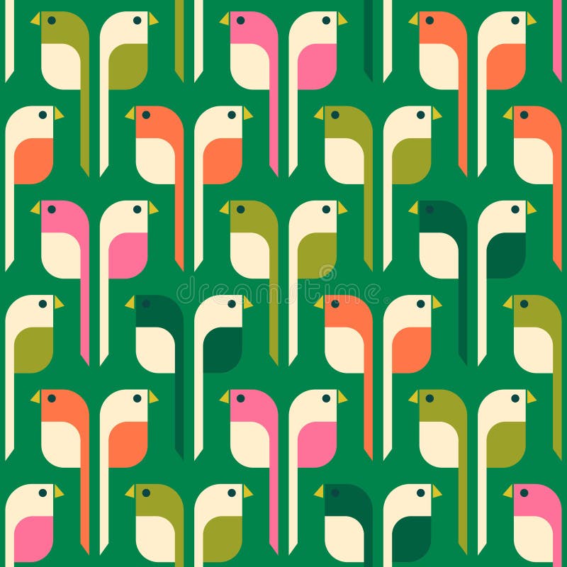 Green Geometric Pattern of Birds. Stock Illustration - Illustration of ...