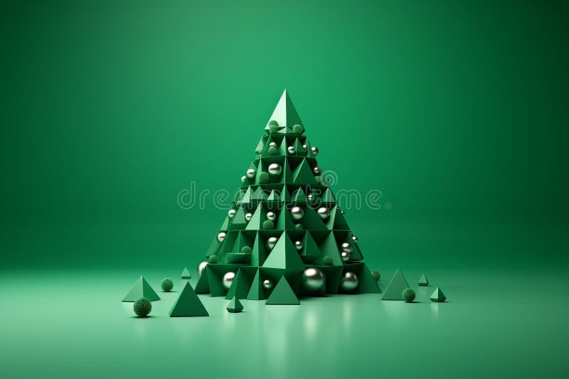 Green Geometric Pyramid Display with Reflective Spheres on a Smooth ...