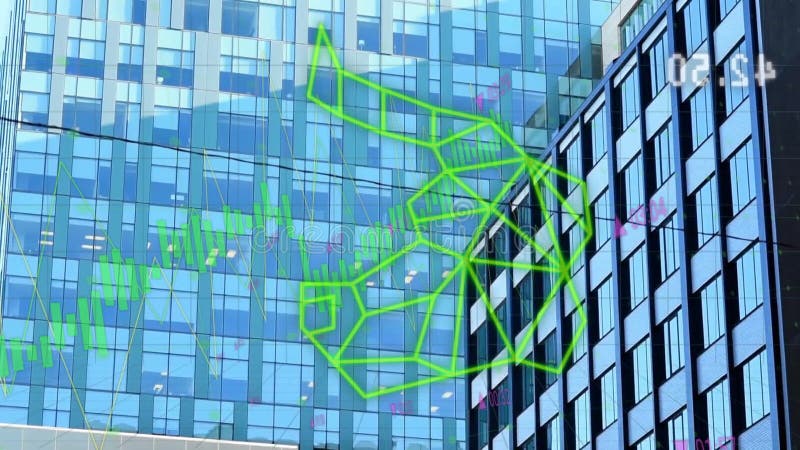 Green Geometric Shapes and Data Processing Animation on Modern Office ...