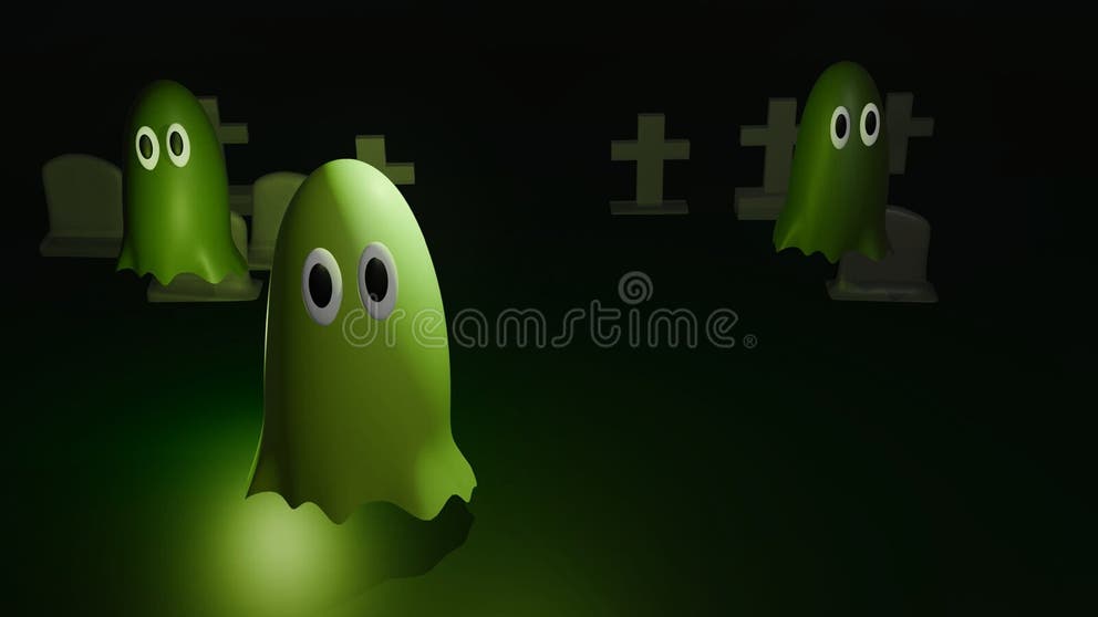 Green Ghost Floating in Graveyard Stock Illustration - Illustration of ...