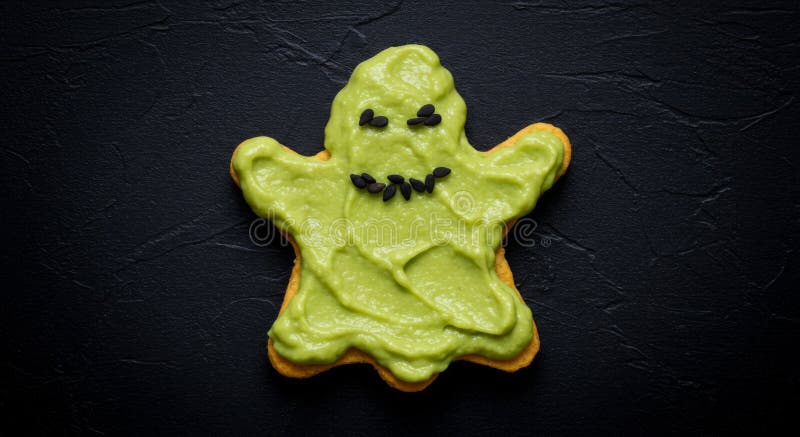 Green Ghost Shaped Halloween Cookie on Black Background Stock ...