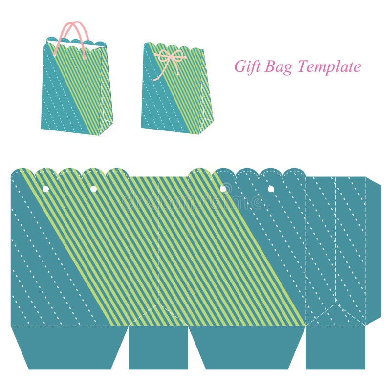 Green Gift Bag Template with Stripes and Flowers Stock Vector ...