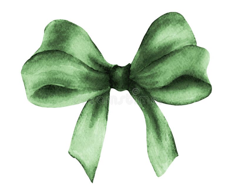 Green Gift Bow. Watercolor Drawing Stock Illustration - Illustration of ...