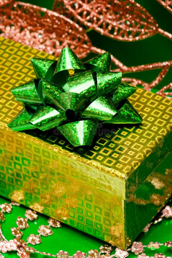 Green gift box stock image. Image of ornament, happy - 12167421