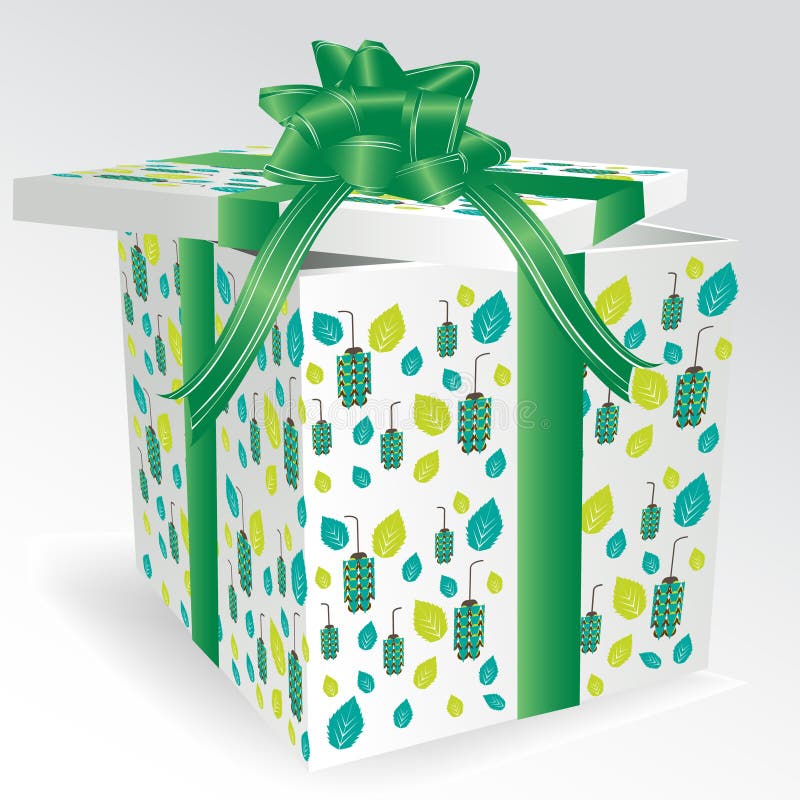 Green Gift Bag Template with Floral Pattern and Ribbon Stock Vector ...