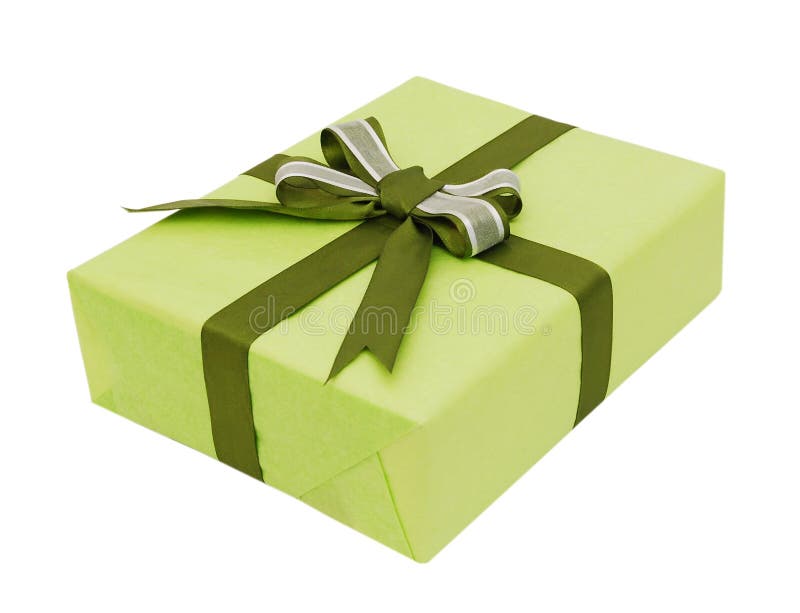 Green Gift Box with Silver Ribbon Stock Photo - Image of surprise ...