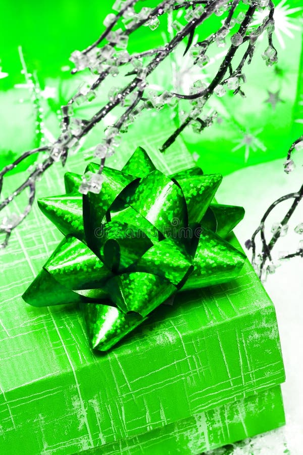Green gift box stock image. Image of leaf, decor, present - 7159885