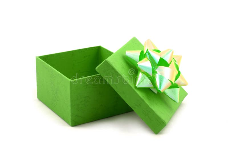 Green Gift Box Present with Blue & Green Ribbon Stock Image - Image of ...