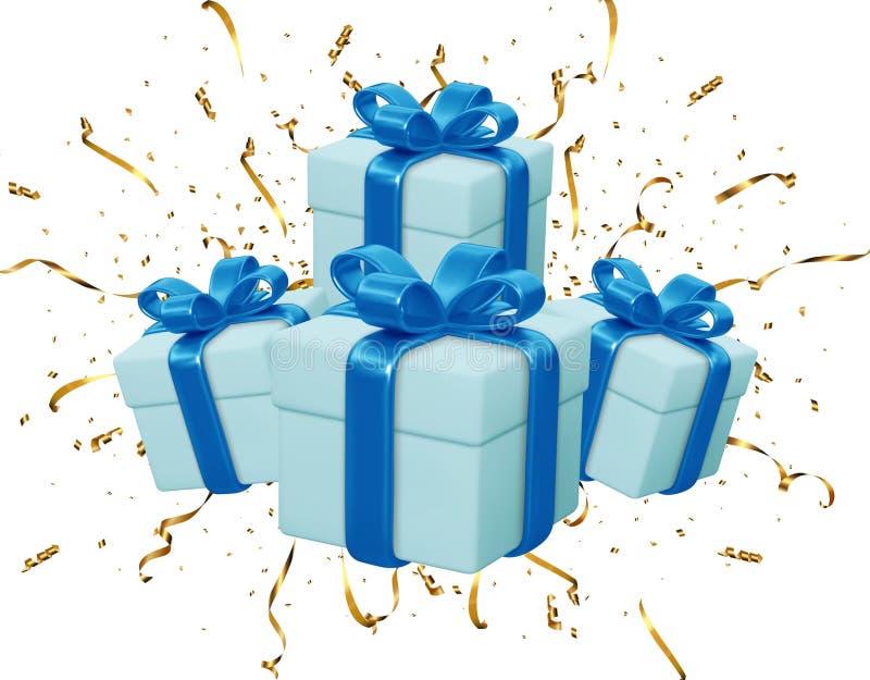 Green Gift Box with Blue Ribbon and Birthday Splashes on White ...