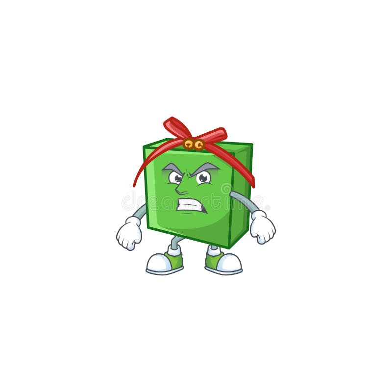 Green Gift Box Cartoon Character Style with Angry Face Stock Vector ...