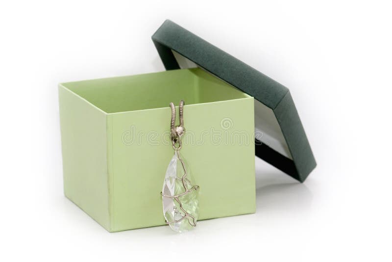 Green Gift Box with Diamond Necklace Stock Photo - Image of beauty ...