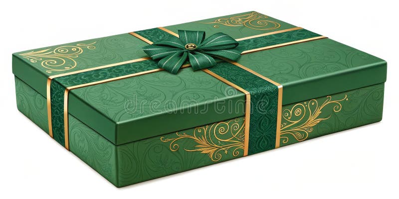 Green Gift Box Emerald Design, Gold Accents, Elegant Bow, Gift ...
