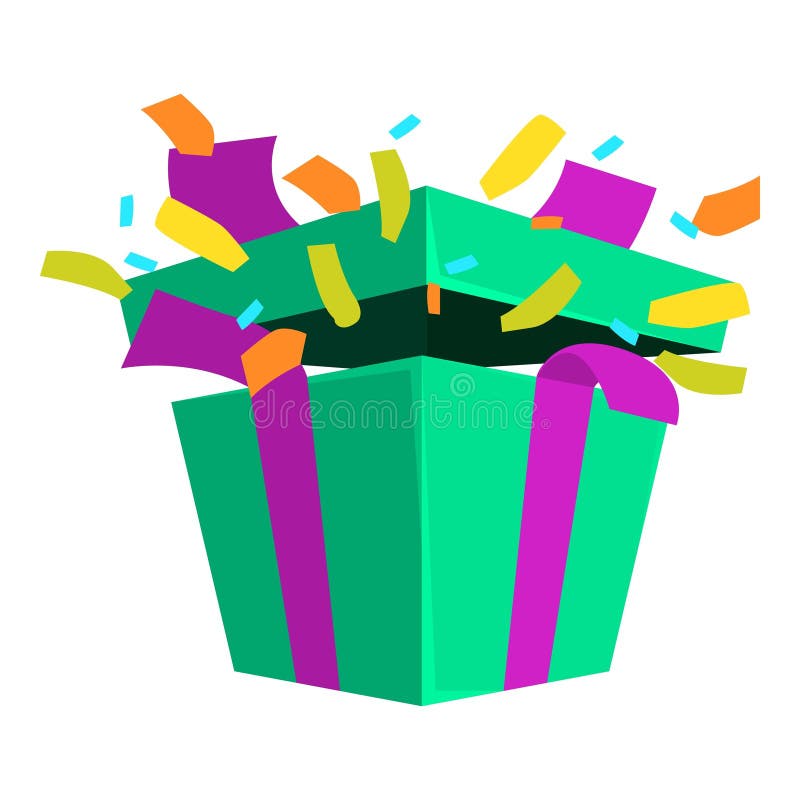 Green Gift Box Exploding with Colorful Confetti and Ribbon Stock Vector ...