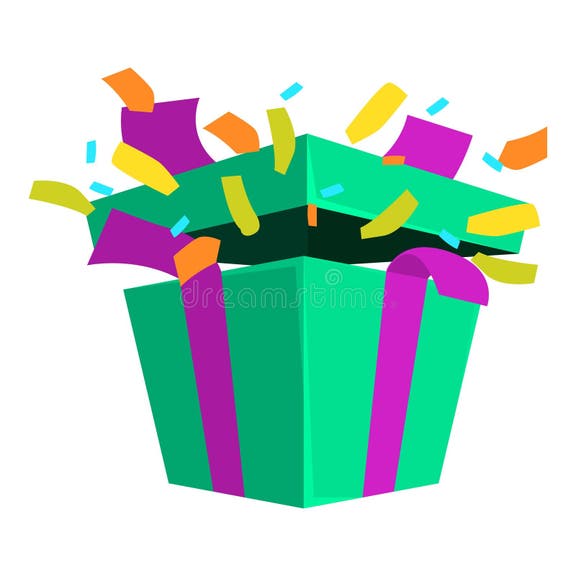 Green Gift Box Exploding with Colorful Confetti and Ribbon Stock Vector ...