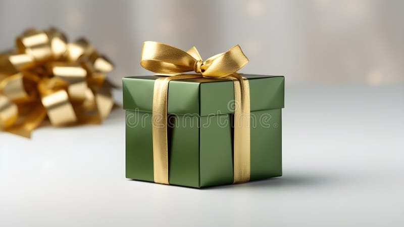 Green Gift Box in Front of a Light Background with Copy Space. Festive ...