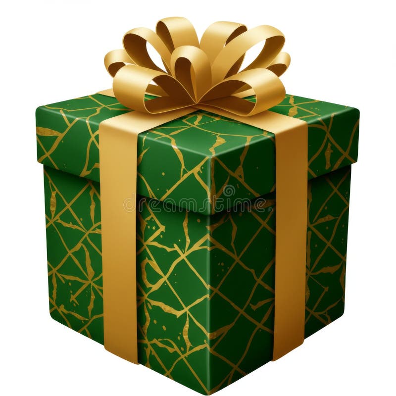 Green Gift Box with Gold Ribbon and Bow Stock Illustration ...