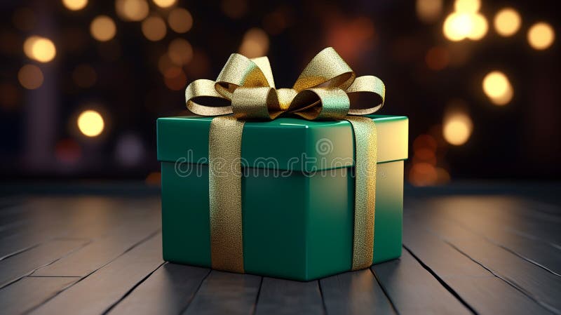 Green Gift Box with Gold Ribbon. Isolated Stock Image - Image of square ...