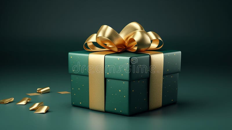 Green Gift Box with Gold Ribbon. Isolated Stock Image - Image of modern ...