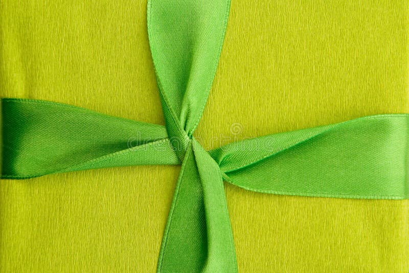 Green Gift Box with Green Satin Ribbon Stock Image - Image of ...