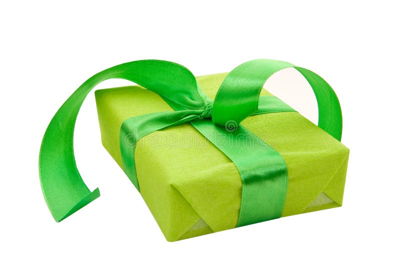 Green Gift Box Present with Blue & Green Ribbon Stock Image - Image of ...