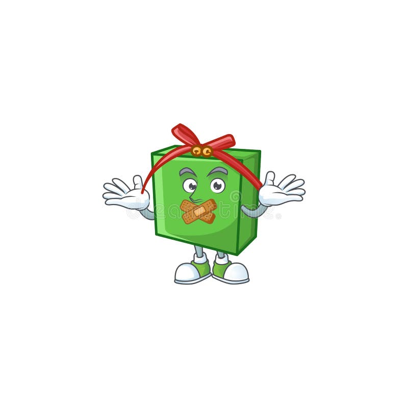 Green Gift Box Mascot Cartoon Character Style Making Silent Gesture ...