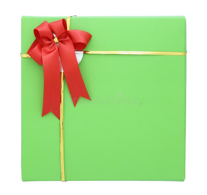 Green Gift Box with Red Ribbon Bow Stock Photo - Image of greeting ...