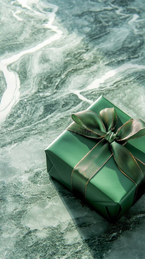 Elegant Gift Box Green Ribbon Marble Surface Decor Stock Photos - Free ...