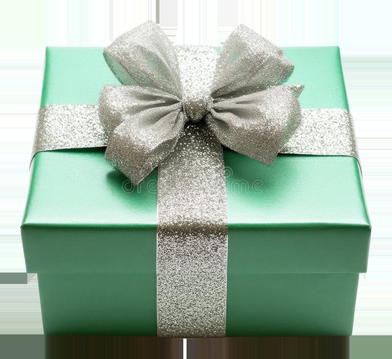 Green Gift Box with Silver Ribbon and Bow, Elegant Gift Packaging ...