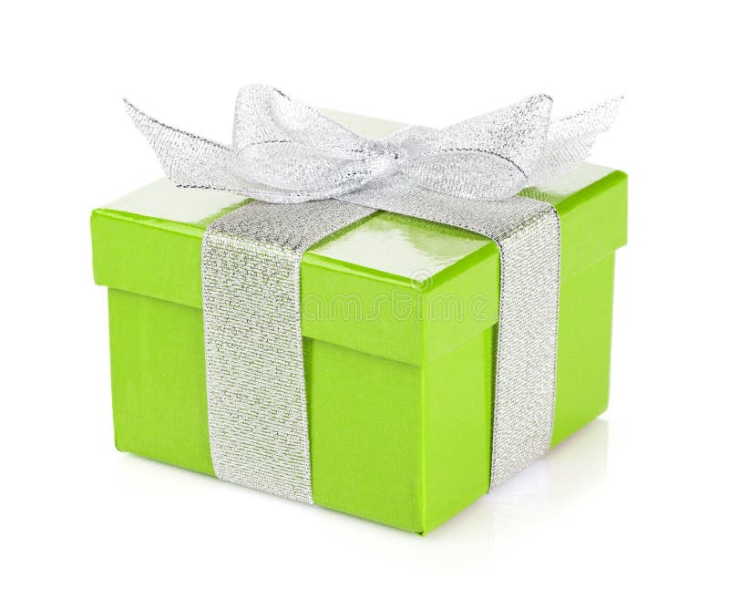 Two Green Gift Boxes With Silver Ribbon And Bow Stock Photo - Image of ...